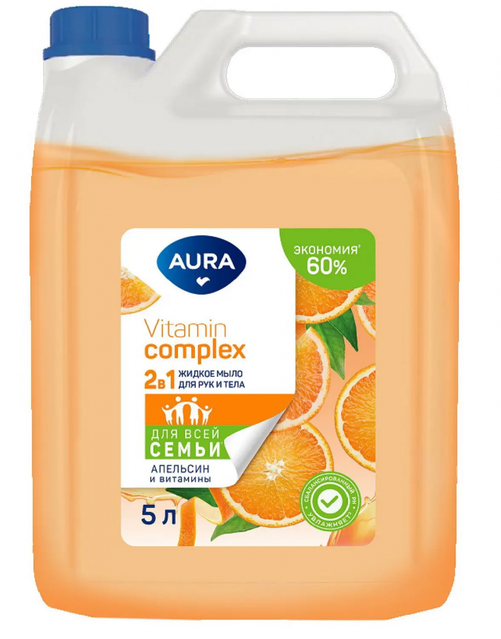 Жидкое мыло AURA Vitamin Complex 2в1 для рук и тела Апельсин и витамины 5000мл 4752171019249