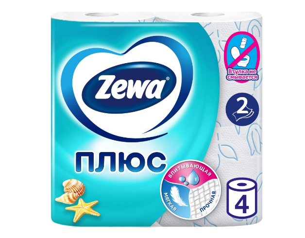 Туалетная бумага Zewa Плюс Свежесть океана, 2 слоя, 4 рулона