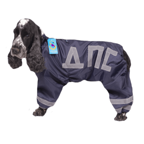 Дождевик-комбинезон для английского кокер-спаниеля кобеля, повышенной прочности, цвет темно-синий, с надписью ДПС