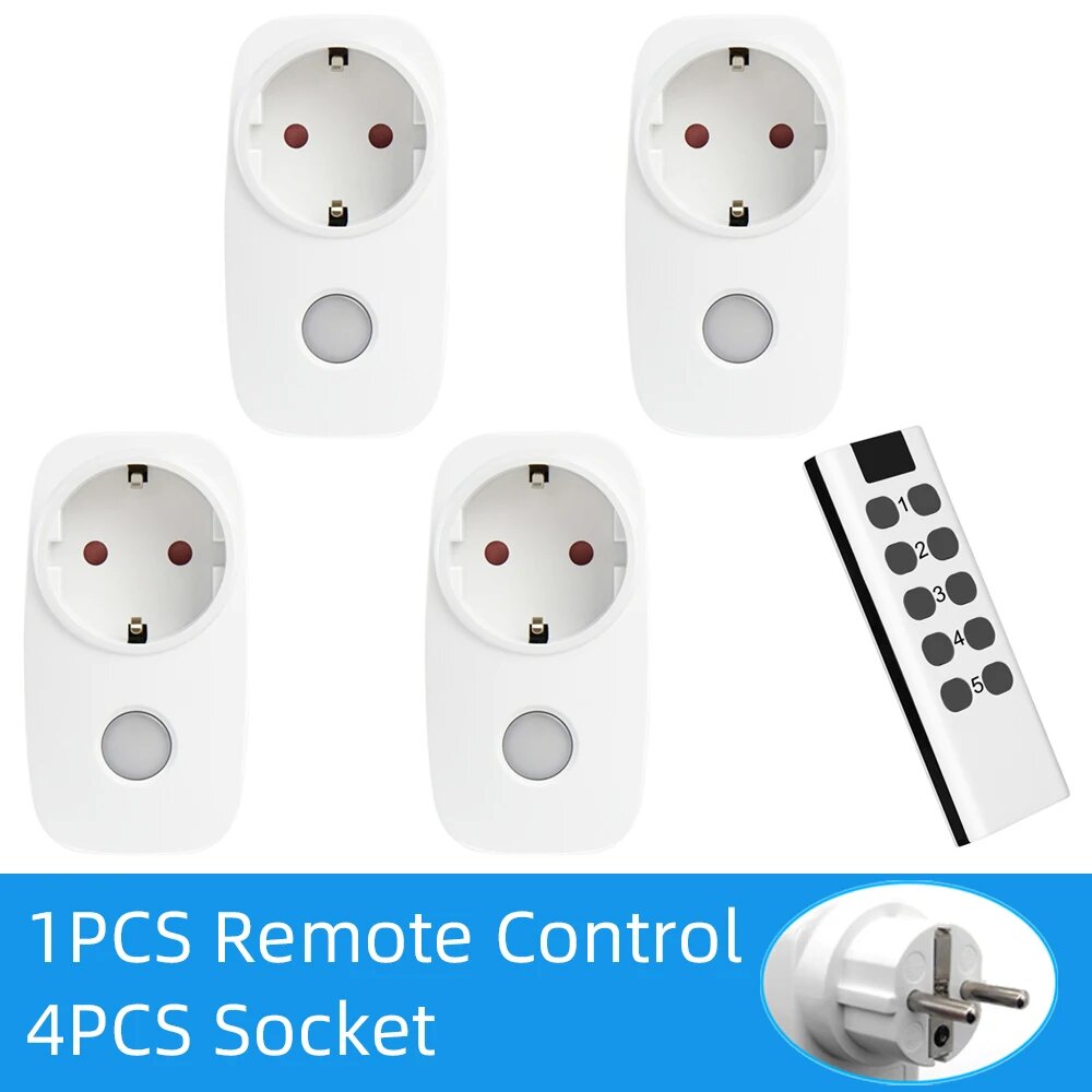 Умный выключатель розетки 433МГц 16А 220В 1 Remote 4 Socket