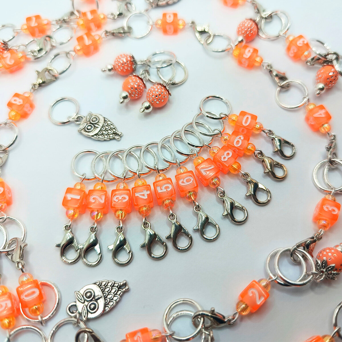 Маркеры для вязания, счётчик рядов "Монпансье 2" (10+4), 12мм, оранжевый