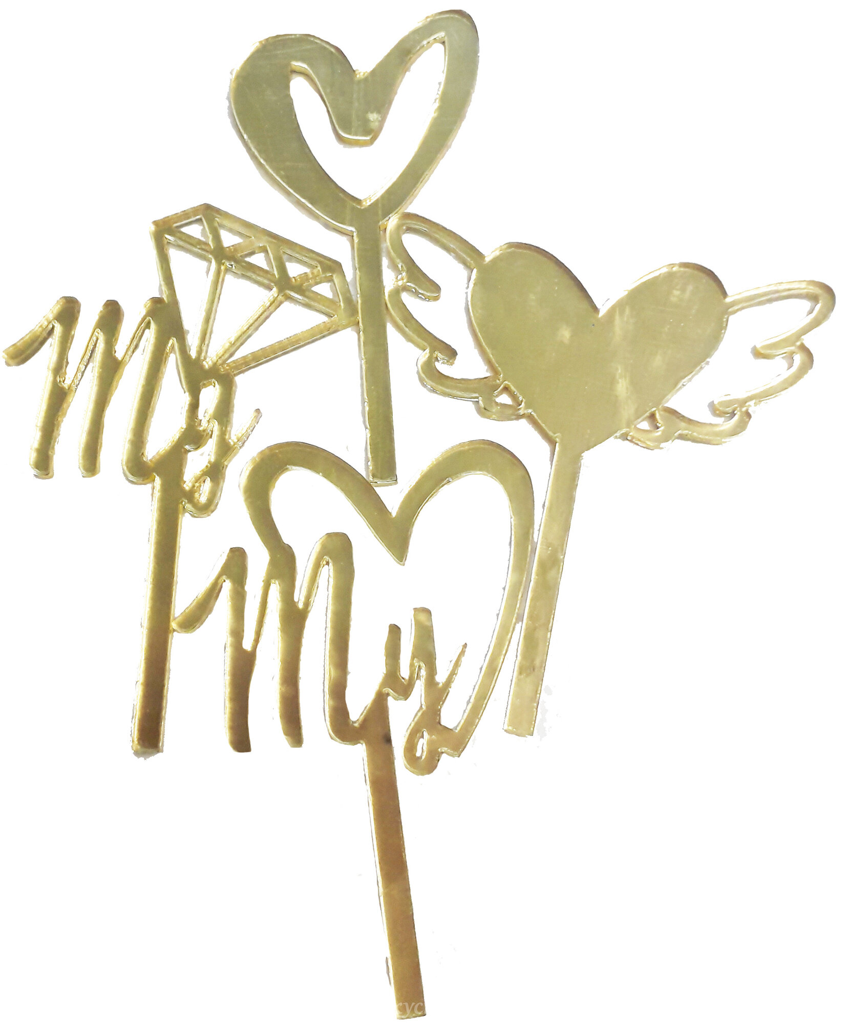 Топперы для капкейков зеркальные золотые Любовь, 4 шт. (Набор из 3 шт.)