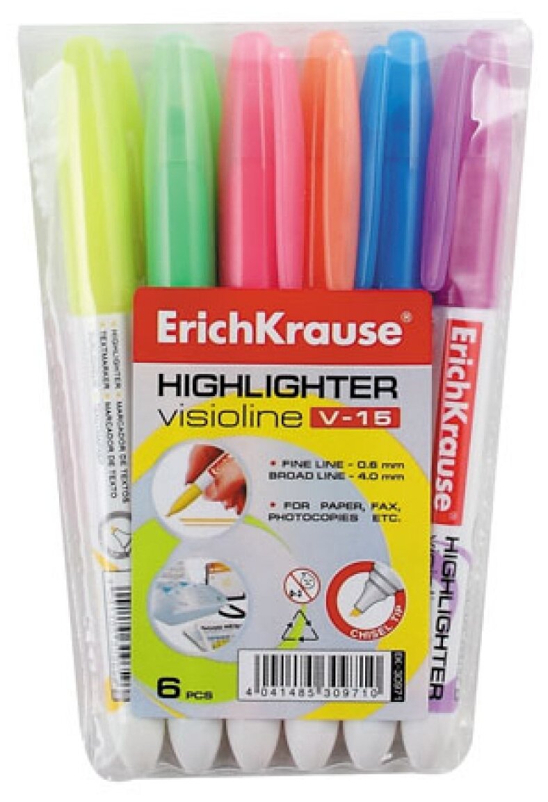 ErichKrause Набор маркеров Visioline V-15, 6 шт. (30971), разноцветный, 4 мм, 6 шт.