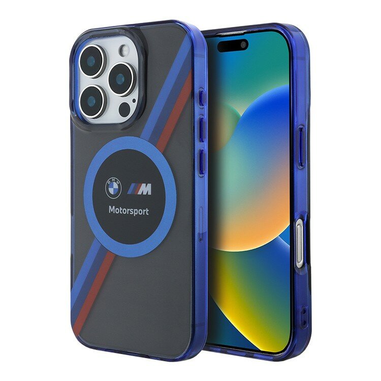 BMW чехол для iPhone 16 Pro Max, Motorsport PC/TPU Circle&Tricolor, черный (MagSafe)