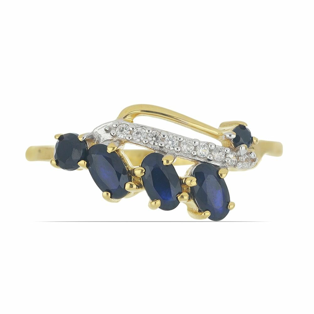 Кольцо, серебро, 925 проба, циркон, сапфир