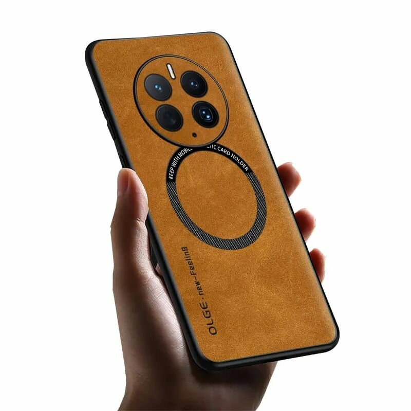 Чехол на Huawei Mate 50 Pro MagSafe на Хуавей мате 50 про защитная кожаная накладка с магнитом (коричневый)