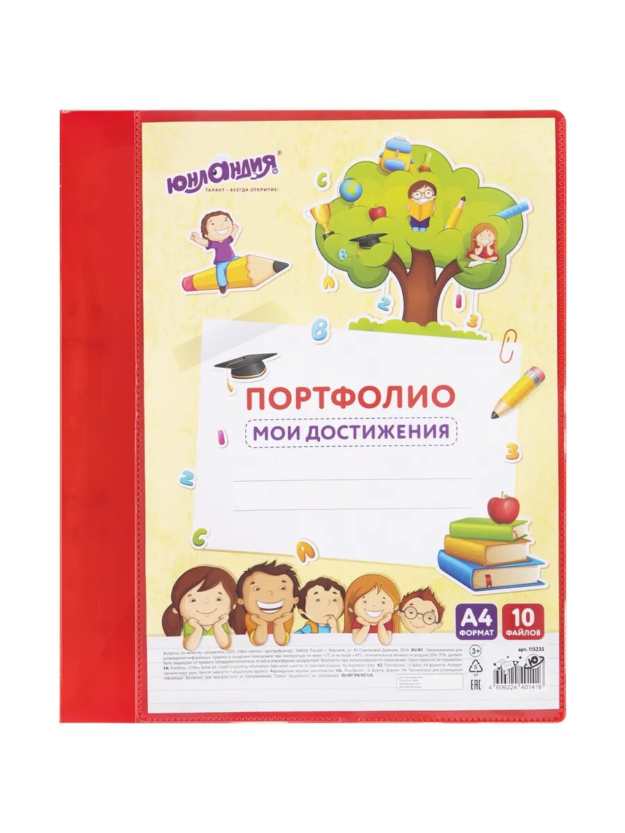 Папка для портфолио школьника, А4, 2 кольца