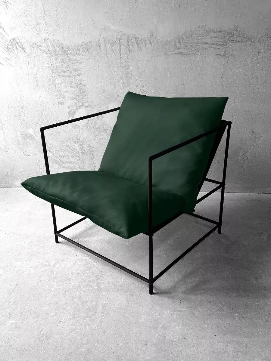 Кресло мягкое удобное для отдыха, уличное, на балкон, веранду, в стиле лофт, минимализм, Флафф Кожзам зеленый