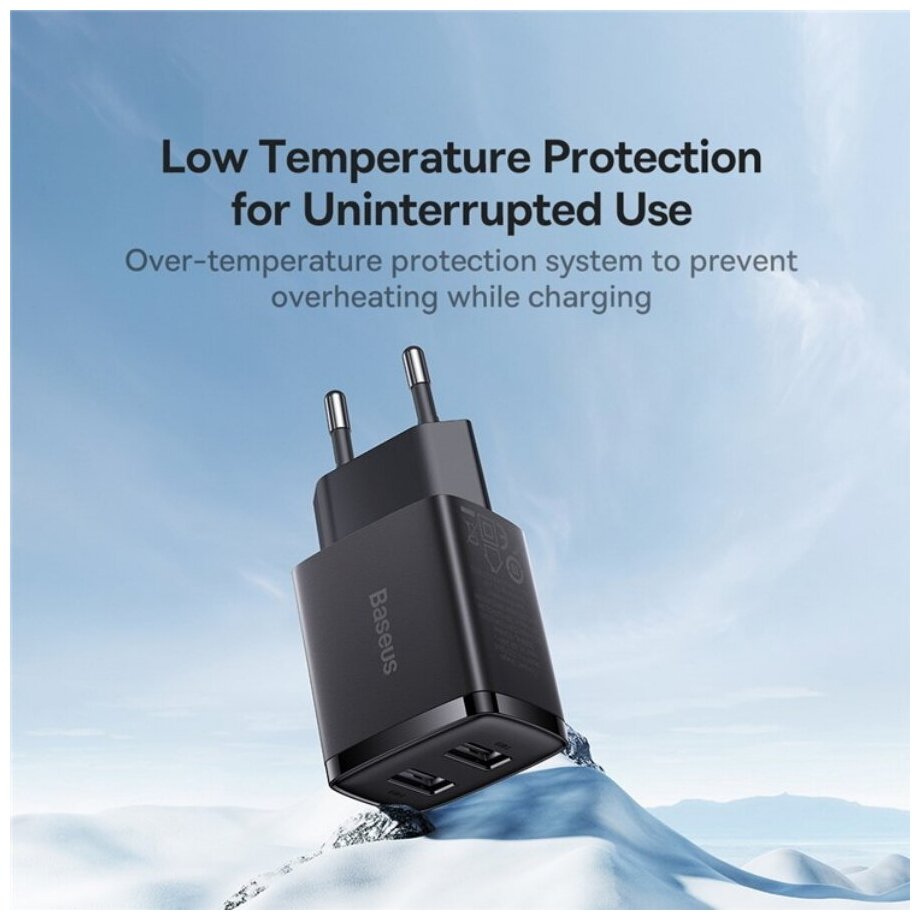 Сетевое зарядное устройство Baseus Compact Charger 2*USB 10.5W, Черный, CCXJ010201