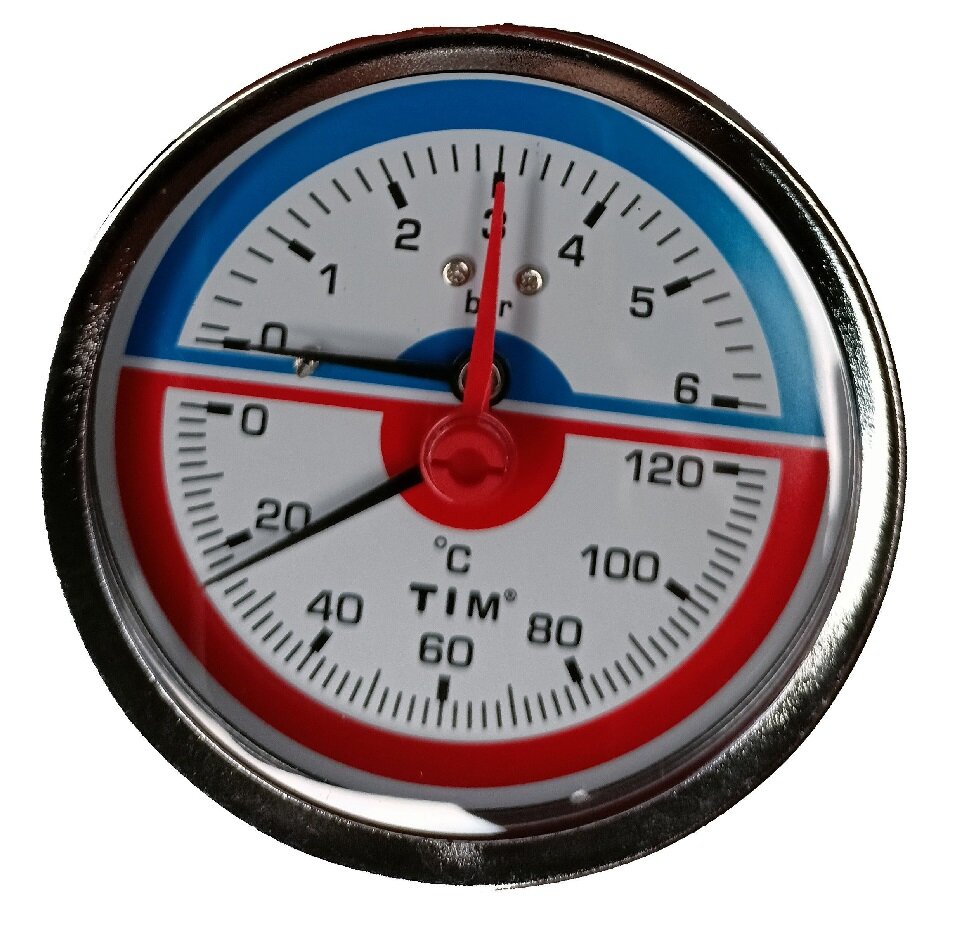 Сантех термоманометр горизонтальный тыльный 1/2 6 бар TIM Y-80T-6 ЛОТ 2 шт