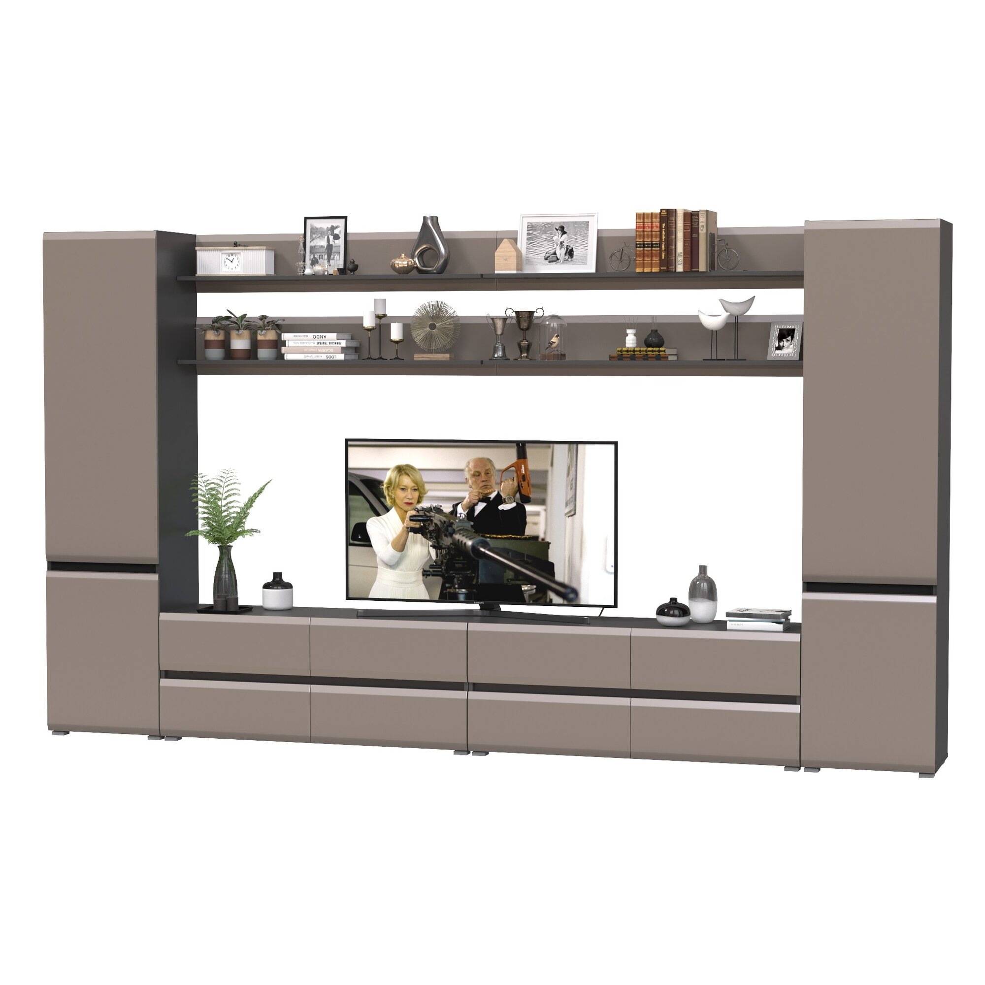 Мебель для гостиной модульная Моби Сидней № 121, цвет антрацит/МДФ веллюто капучино, 359,8х41,3х205,2 см.