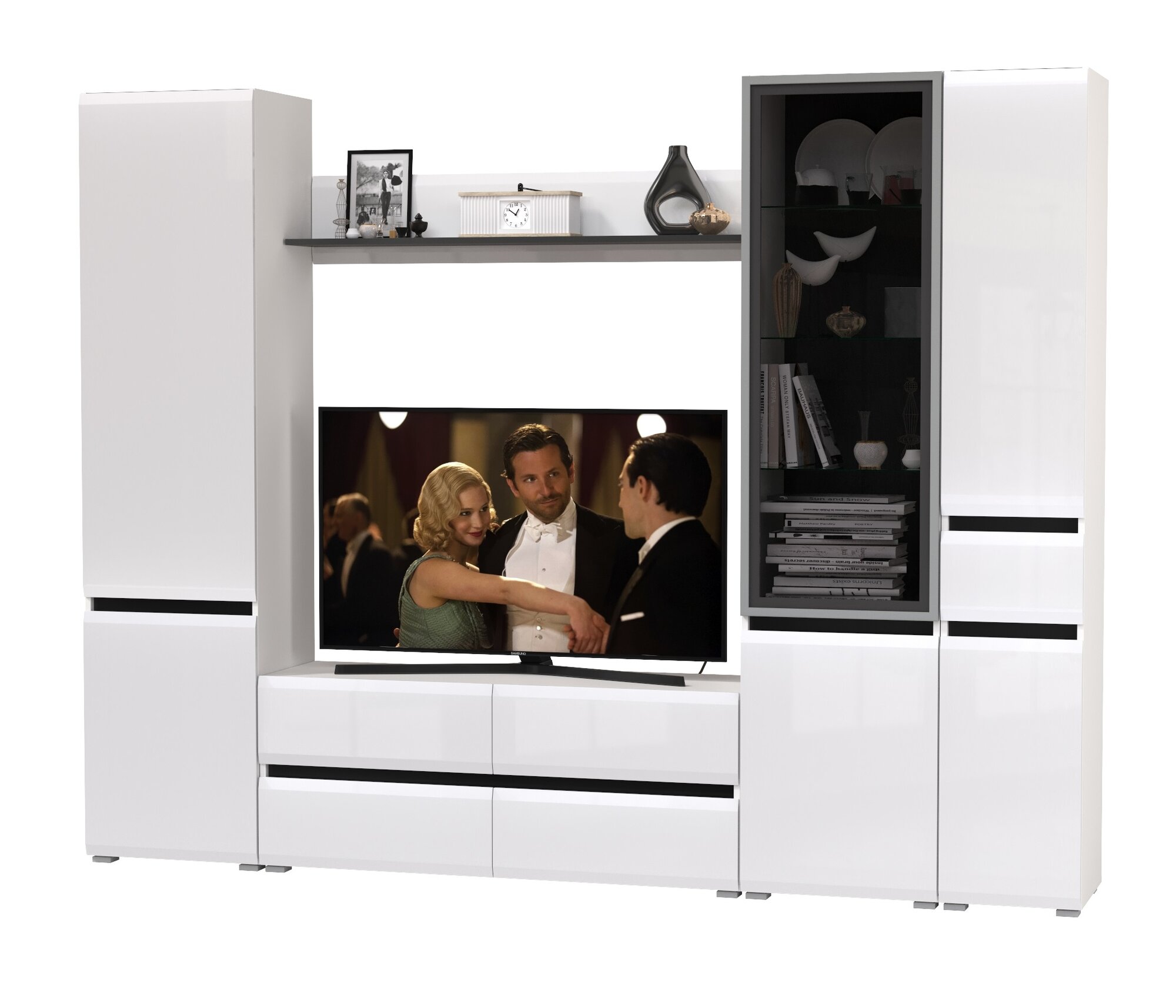 Комплектация Моби Сидней № 55, цвет белый/чёрный/МДФ белый глянец, 264,9х41,3х205,2 см.