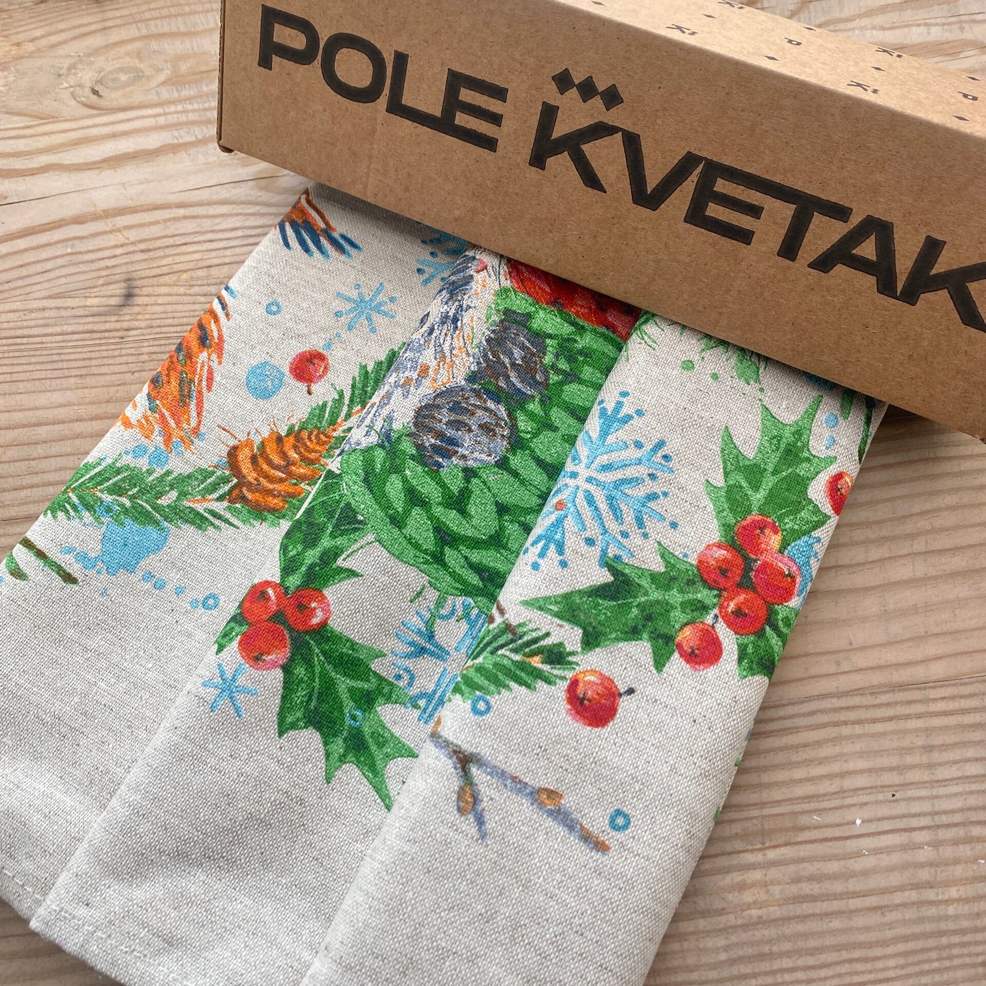 Набор льняных кухонных полотенец Морозуля 3 шт, 46х60 см.