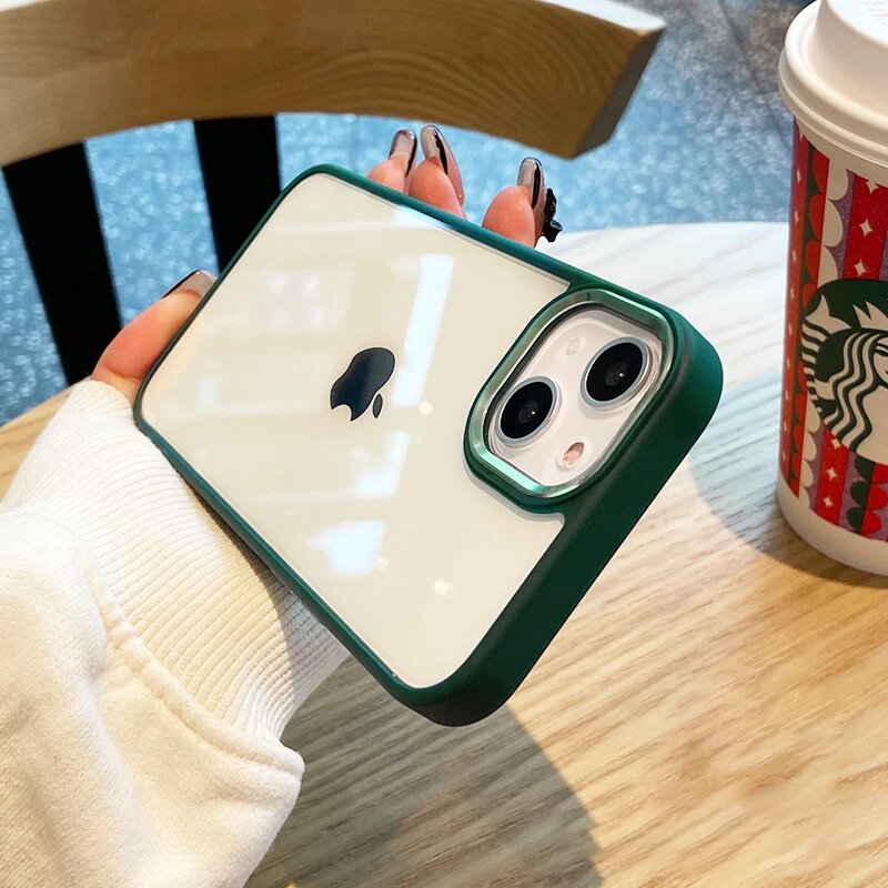 Роскошный прозрачный противоударный чехол для iPhone 16, 15, 14, 13, 12, Mini 11 Pro XS Max XR X Plus, мягкий бампер, металлический защитный чехол для камеры Alpine Green, For iPhone 15Pro Max