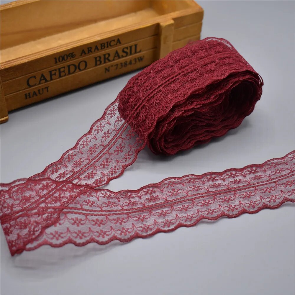 Кружевная лента бордовая 10 ярдов, 4,5 см, Color: 14 wine red