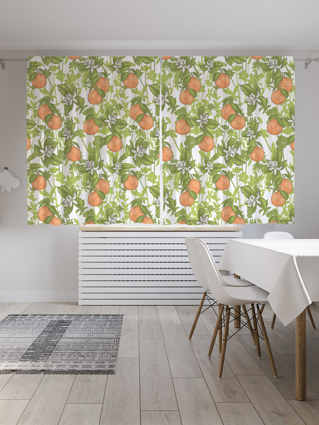 Фотошторы короткие "Цветущие апельсины", 2 полотна шириной по 145 см, высота 180 см, JoyArty