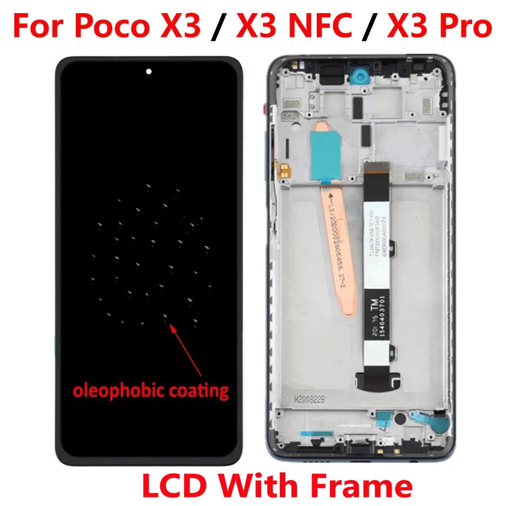 Оригинальный ЖК-дисплей для Xiaomi Poco X3 NFC/X3 Pro, сенсорная панель, дигитайзер экрана в сборе + рамка, мобильное стекло, сенсор Pantalla LCD with Blue Frame