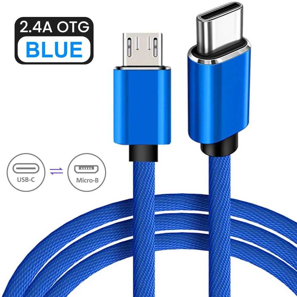 Кабель типа C — Micro USB, адаптер для быстрой USB Type-C для мобильного телефона Samsung Huawei Xiaomi OnePlus MacBook Pro OTG, кабель Micro USB Синий