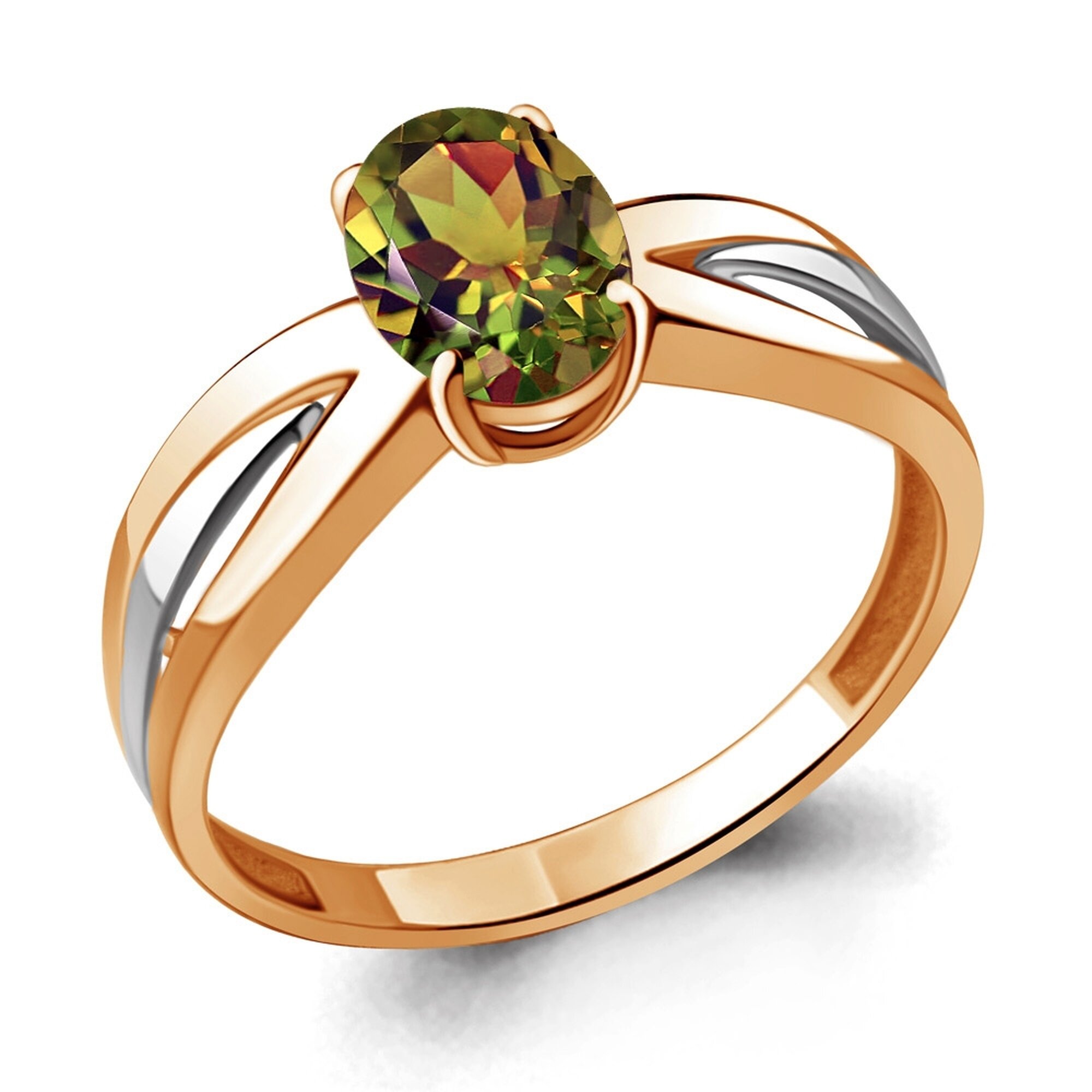 Кольцо, серебро, 925 проба, золочение, султанит