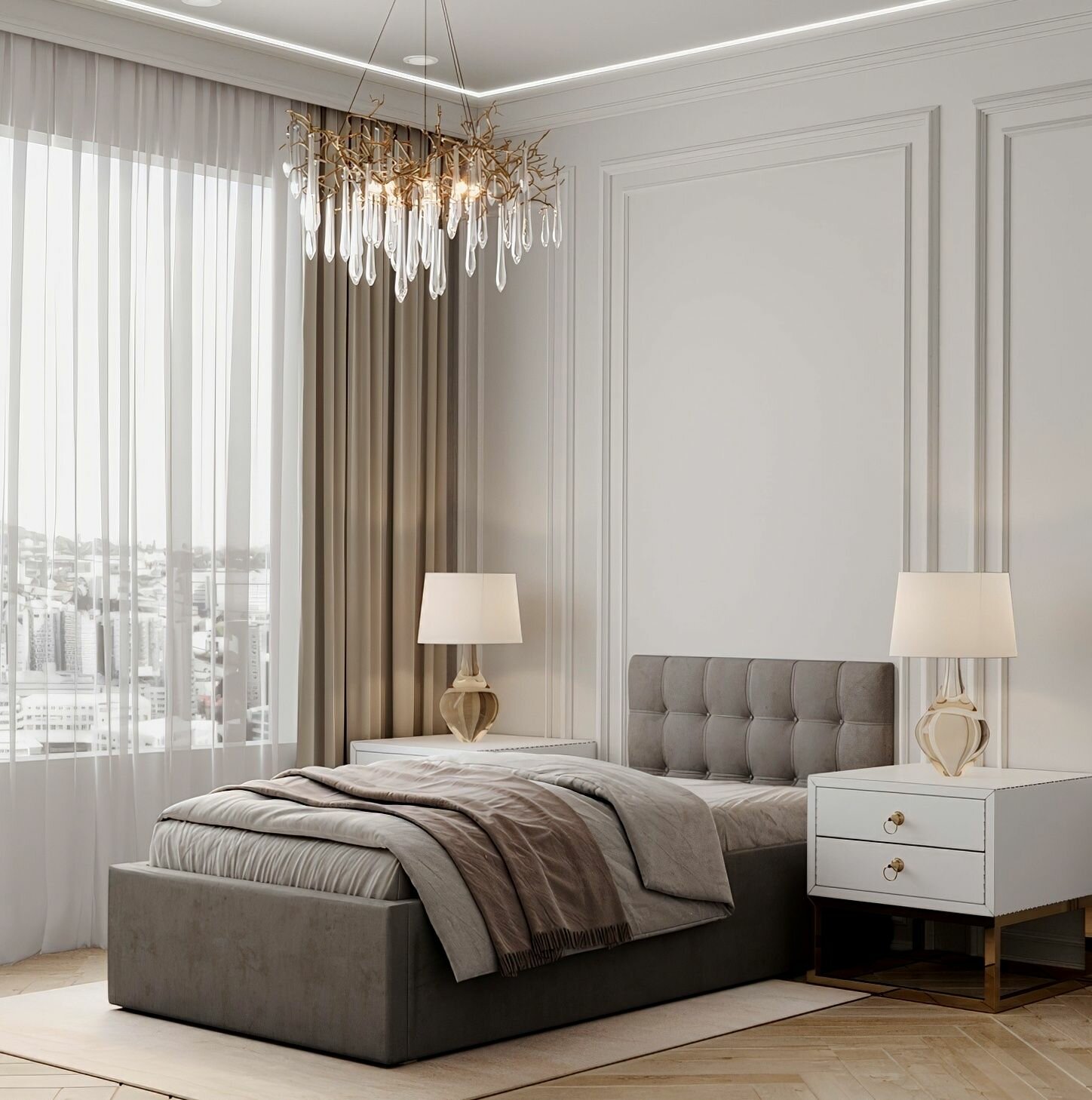 Кровать Венеция 90х200 односпальная с подъемным механизмом, с ящиком для белья, темно-серая