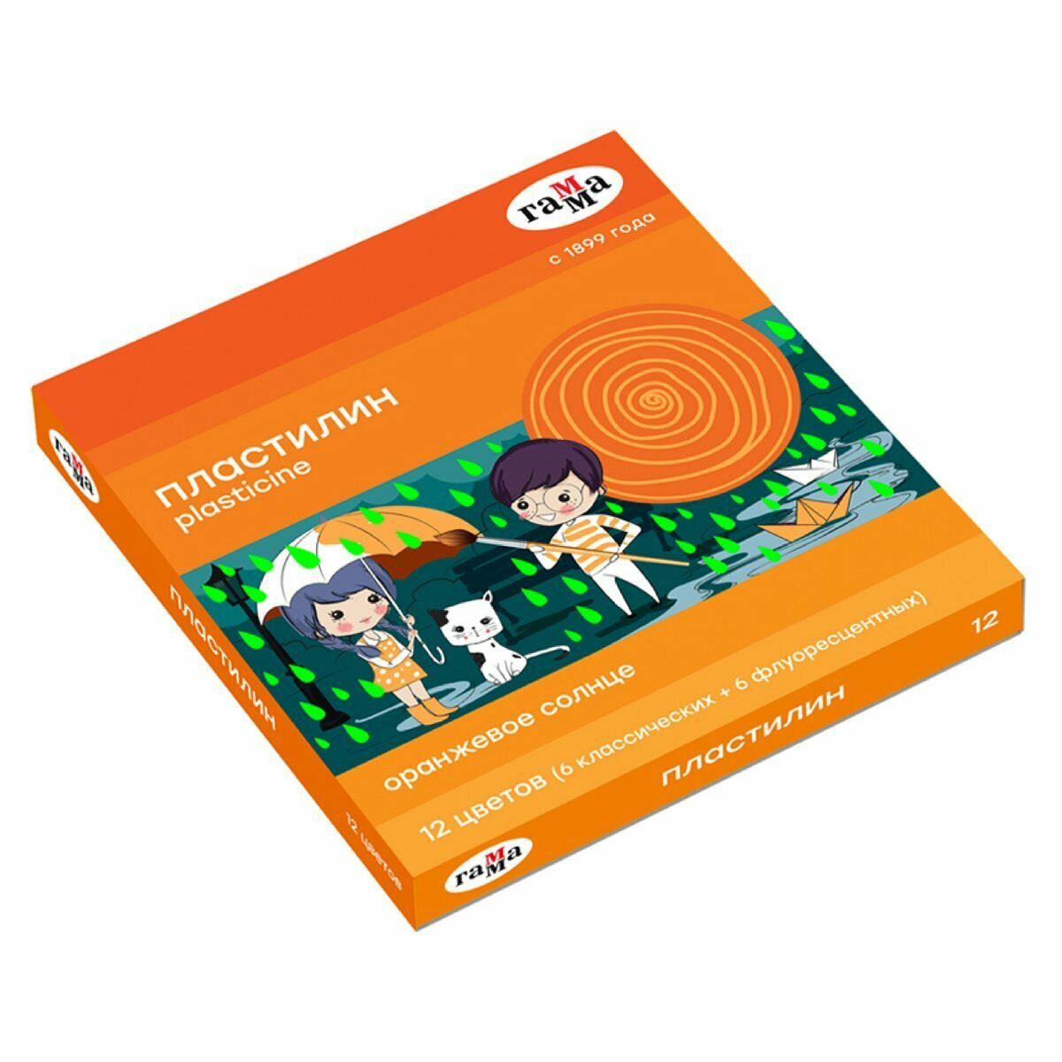 Пластилин 12 цветов Гамма "Оранжевое солнце", 6 классических + 6 флуоресцентных, 168г, стек (130520204), 16 уп.