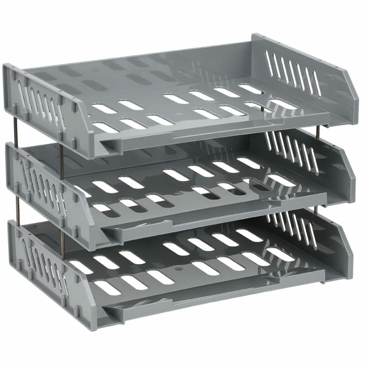 Лоток для бумаг горизонтальный Стамм "Сити", поперечный, 3 лотка на металл. стержнях, серый (ЛТ561)