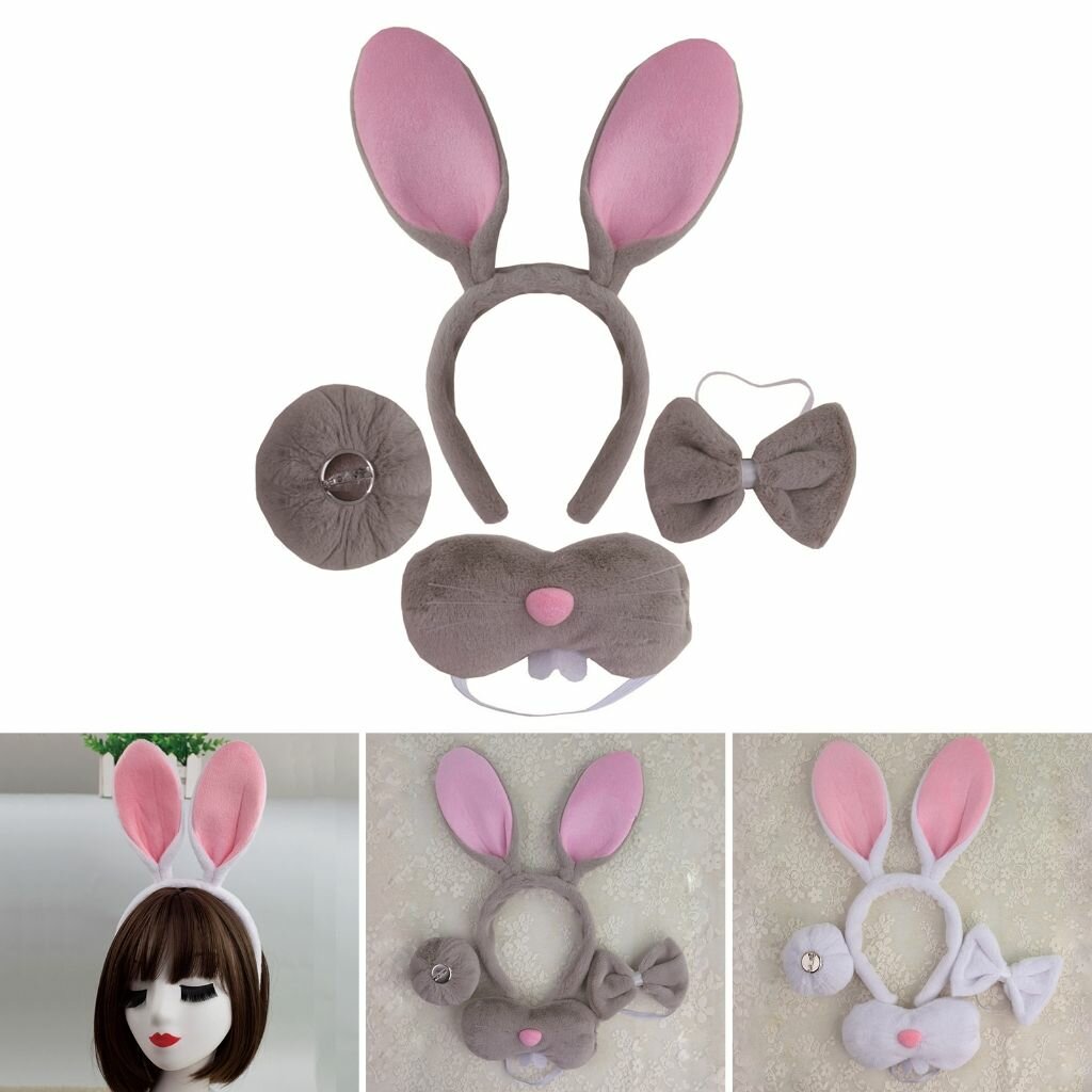 Плюшевый милый кролик cos set-серый бархатные ушки Джуди из 4 частей