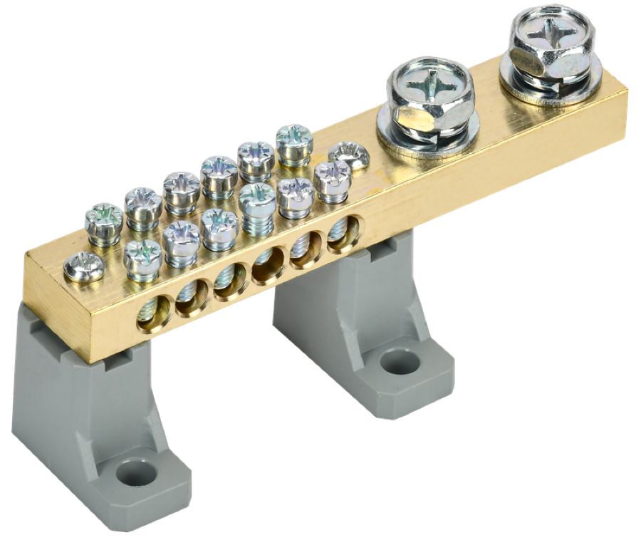 Шина IEK / ИЭК ШНИ-10х18-12-L2-С ноль на двух угловых изоляторах, контактная группа латунь, 100х10х18мм, 200А, YNN30-12-C2-K03 / соединитель проводов