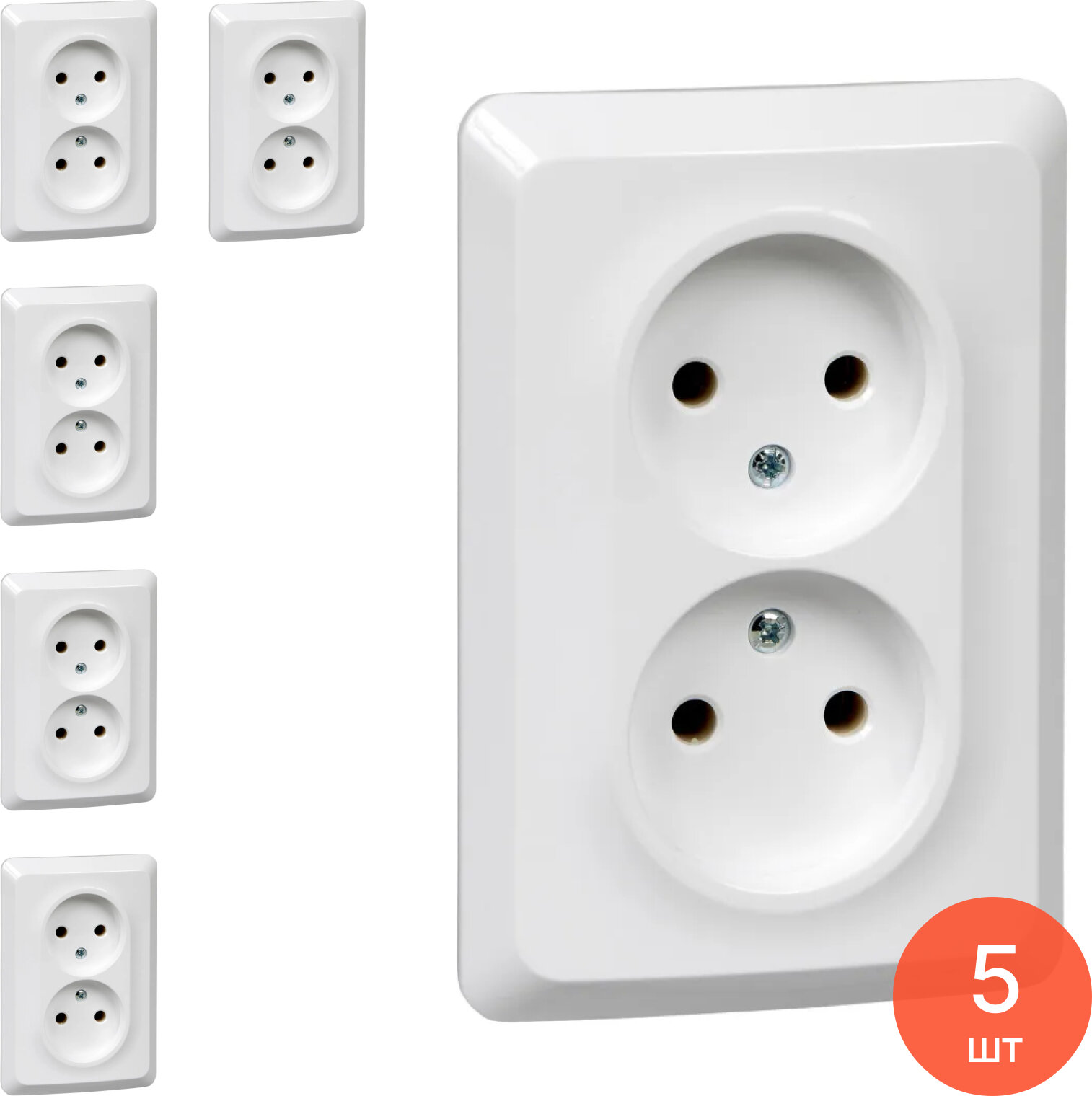 Розетка силовая штепсельная Systeme Electric / Систем Электрик Этюд, 16А 250В IP20, белый без заземляющих контактов, PC16-105B / электрооборудование (комплект из 5 шт)