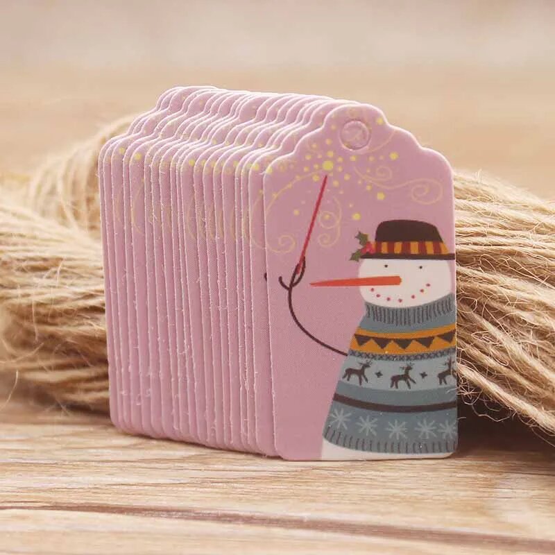 Белые/коричневые бумажные подарочные бирки 100 шт. Розовый, 2x4cm100tag100string