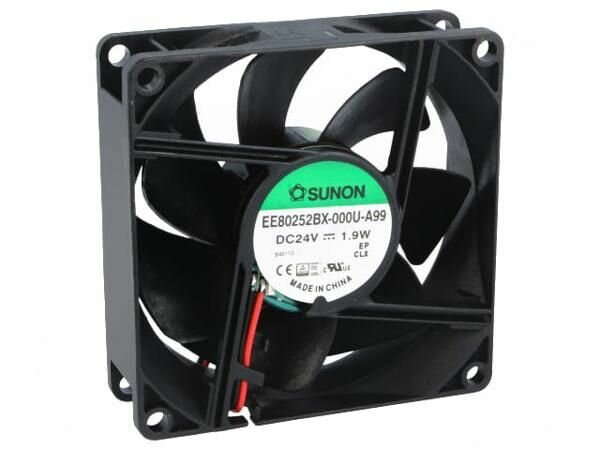 Вентилятор SUNON EE80252BX-A99, 24 В DC, 80 х 80 х 25 мм, 0.08 А, 1.9 Вт, качения, 3600 об/мин, 2 провода