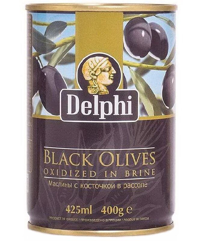 Маслины DELPHI с косточкой в рассоле SUPERIOR 261-290 /жесть/ 400г