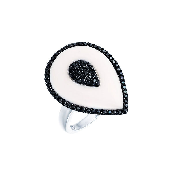 Перстень, серебро, 925 проба, родирование, циркон, фарфор