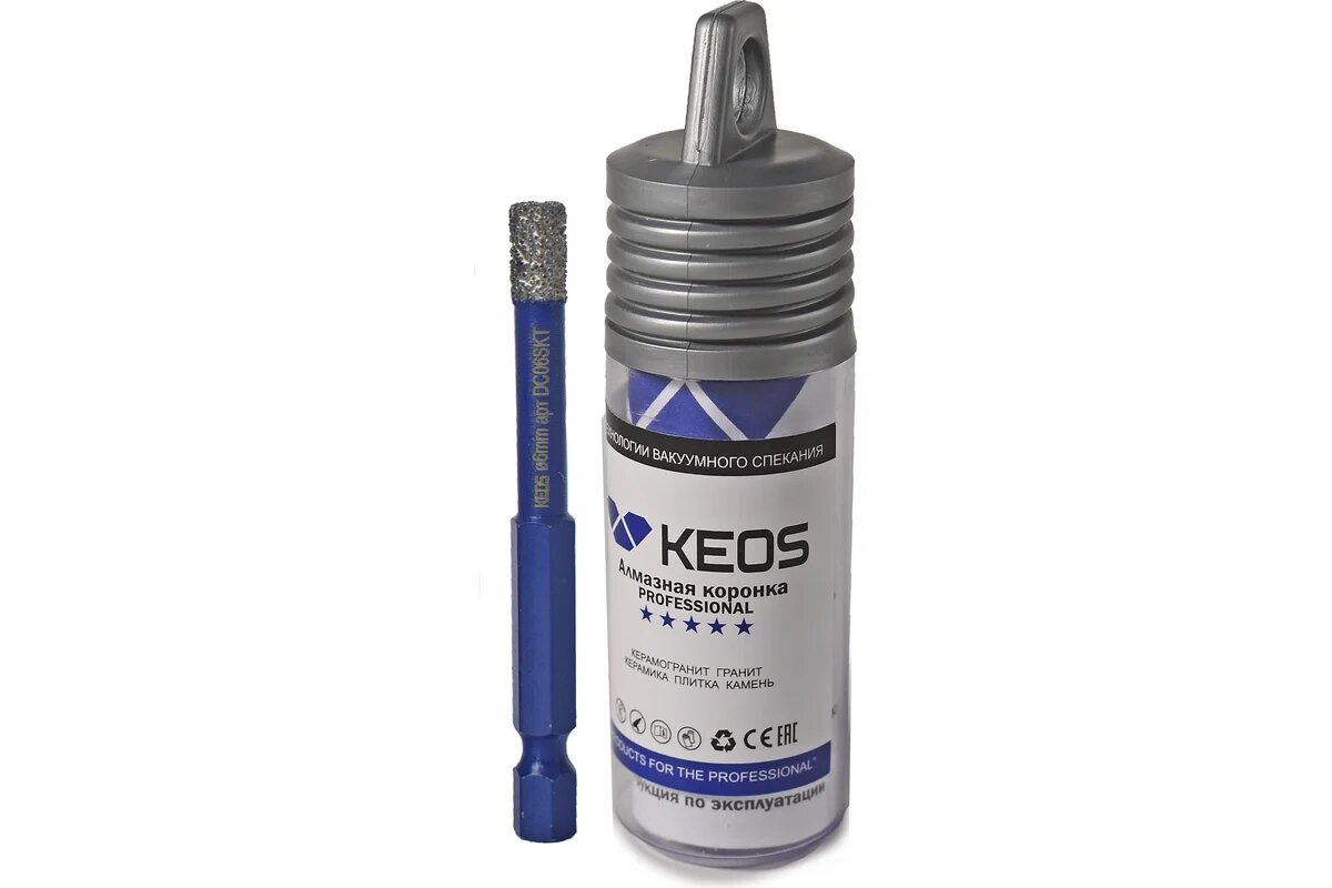 KEOS DC06SKT алмазная коронка по керамограниту 6 мм, с воском, хвостовик 1/4 HEX