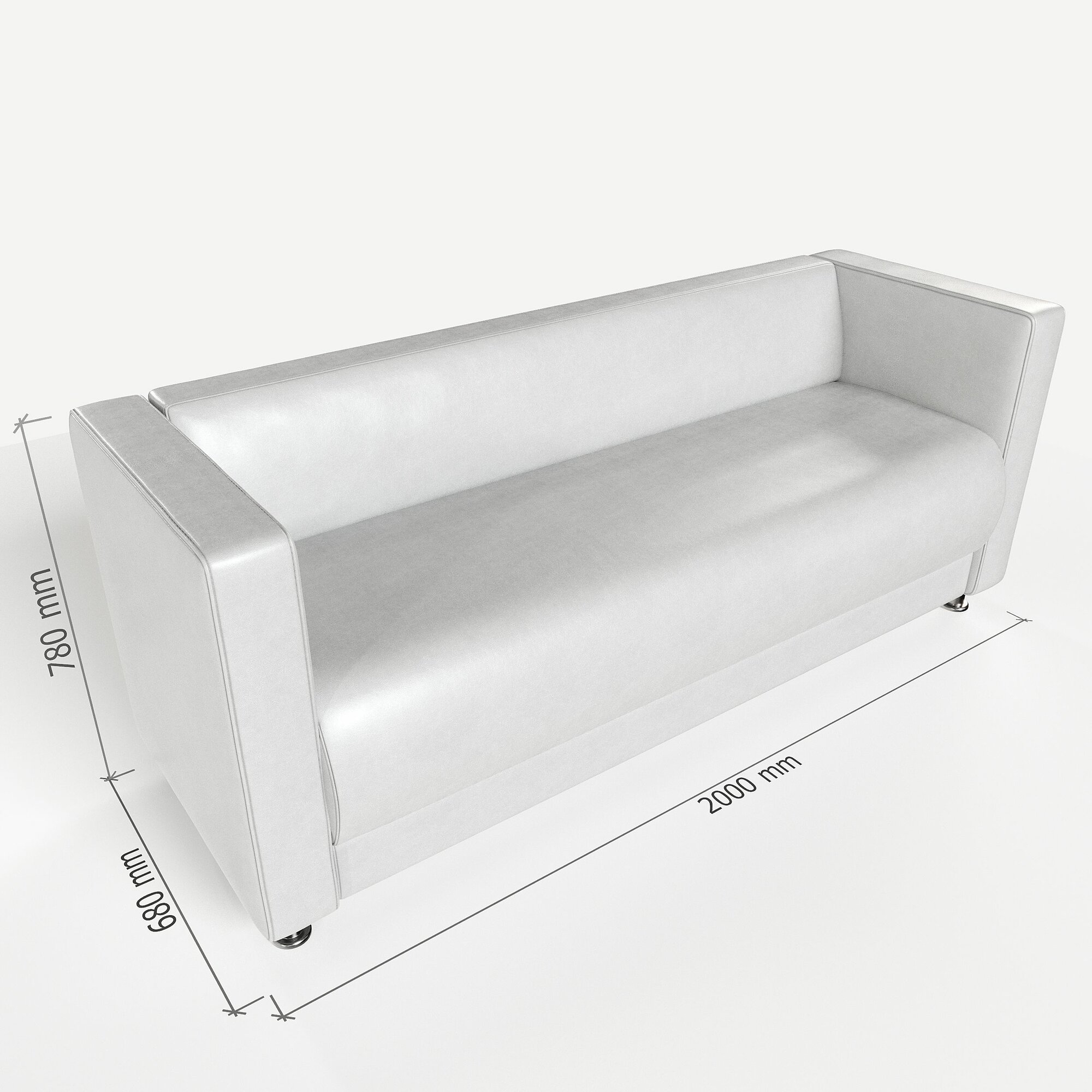 Диван прямой офисный из эко кожи с подлокотниками Пауза белый 200