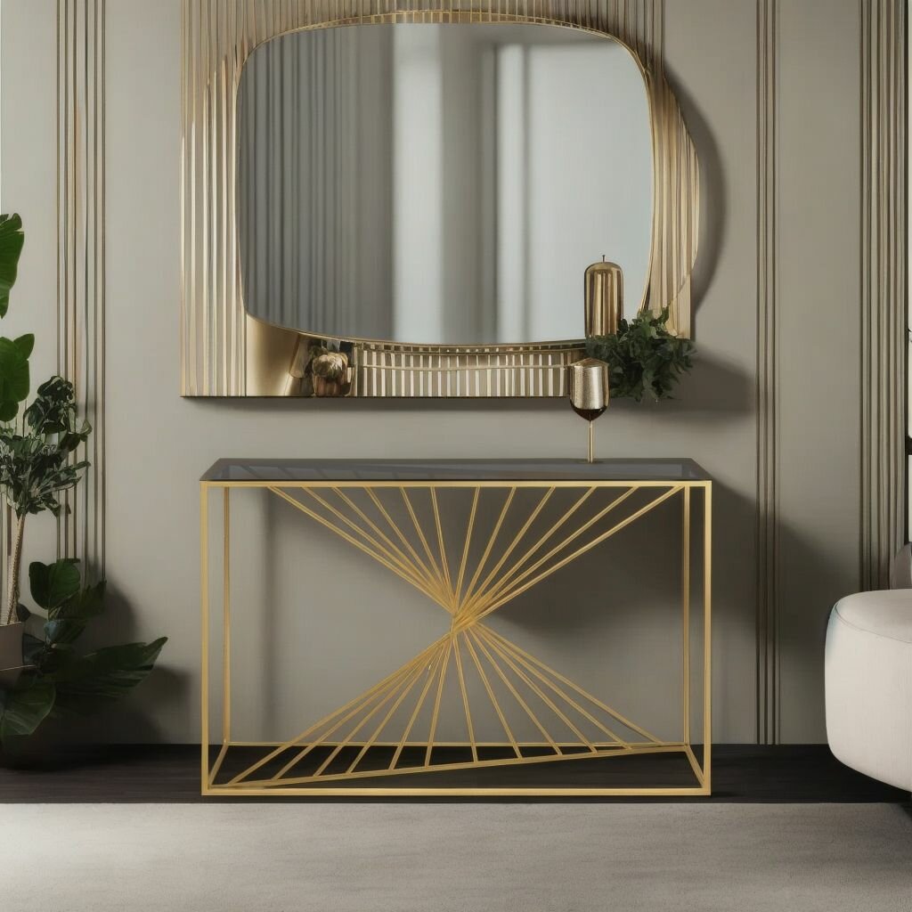 Консольный столик, туалетный столик PARIS 1200х875х280мм (золото/стекло серое графит)