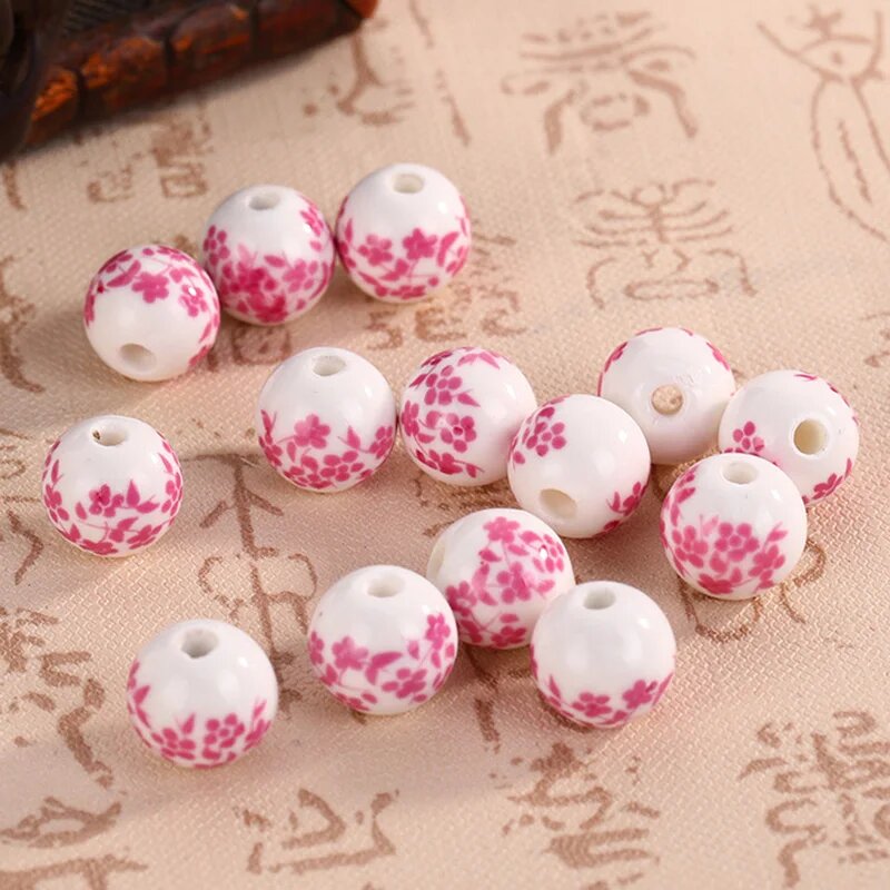 Керамические бусины Siancolary 10 шт, цветочный узор, 6-12 мм Белый, 6mm, 7 Pink
