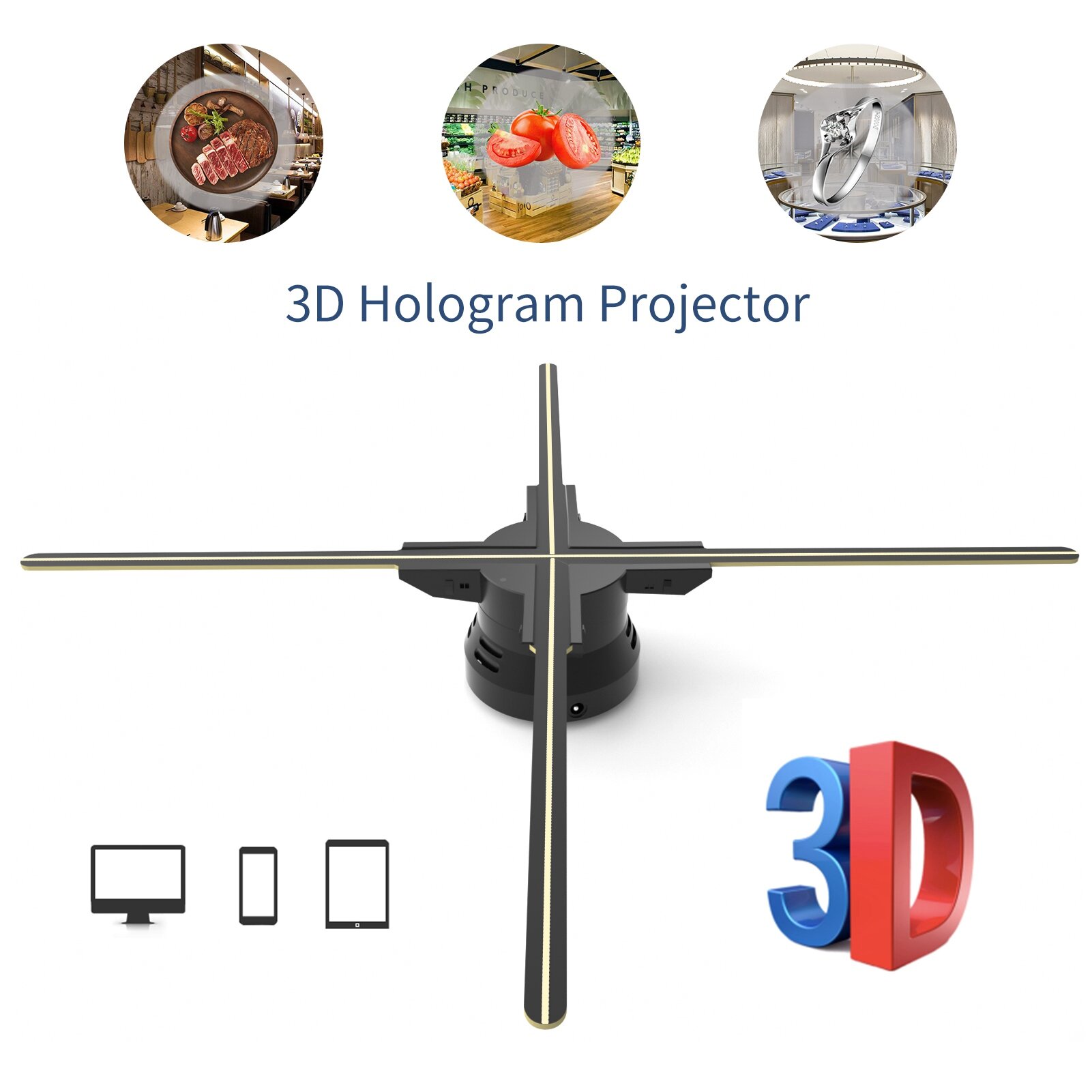 F60 3D голографический проектор, рекламный дисплей, настенный плеер, изображение 2K HD LED, фото- и видео с 720 светодиодами, дистанционное управление, экран для отображения в реальном времени для бизнеса и магазина.