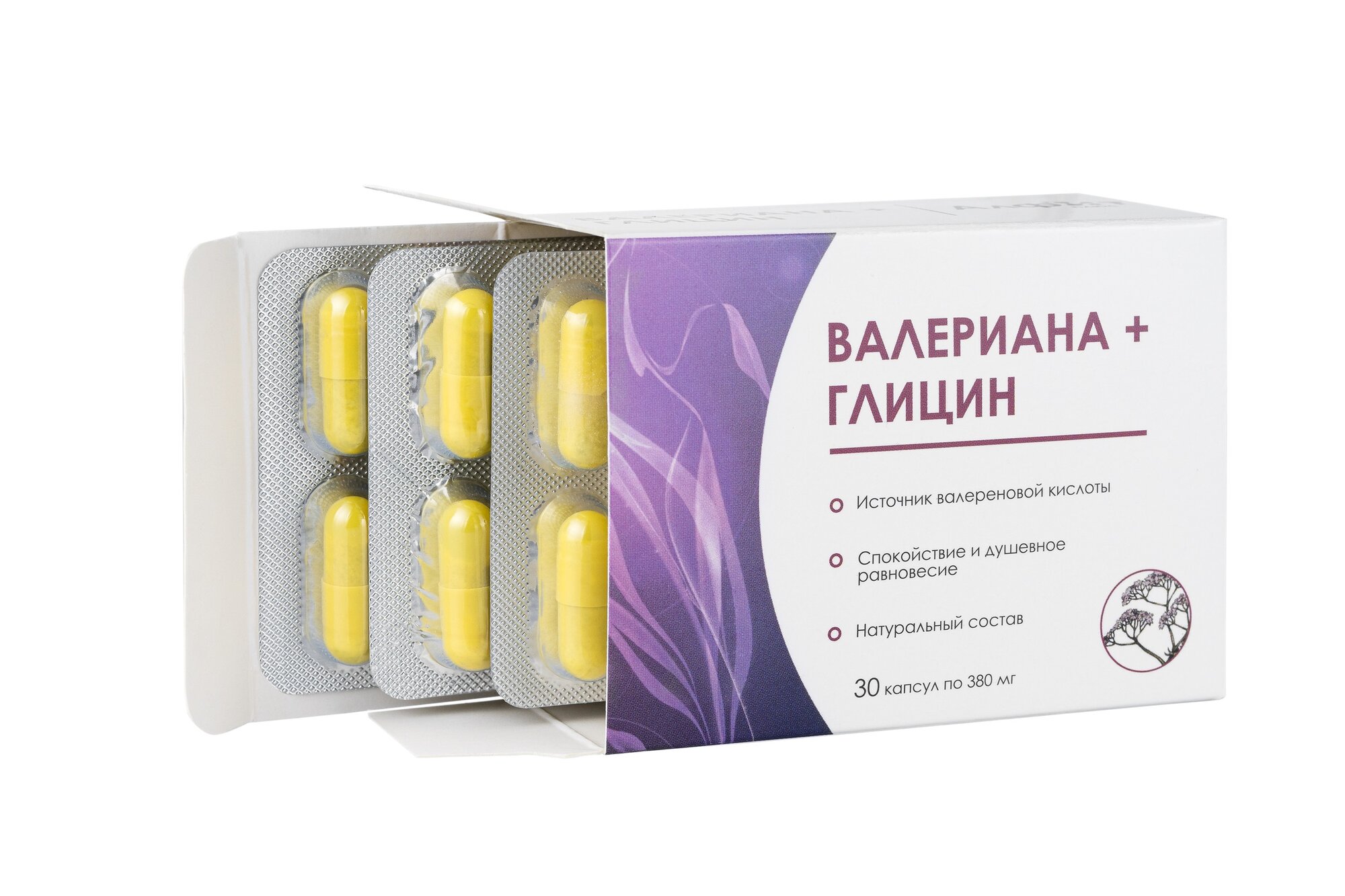 Валериана+Глицин от бренда "Алфит плюс" в виде капсул по 380 мг