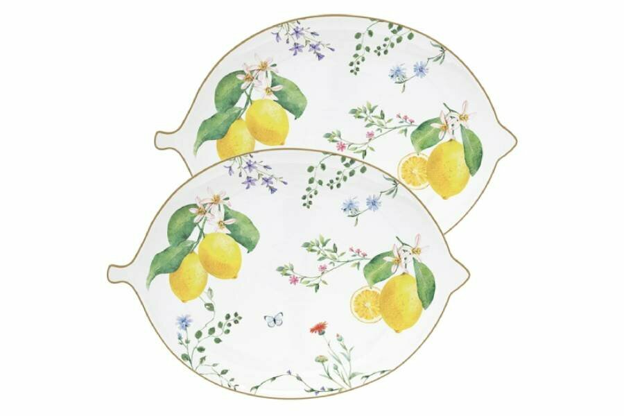 Набор 2 блюда, 25х18 см, фарфор P, овальных, белое, Цветы и лимоны, Fleurs et Citrons (Easy Life)