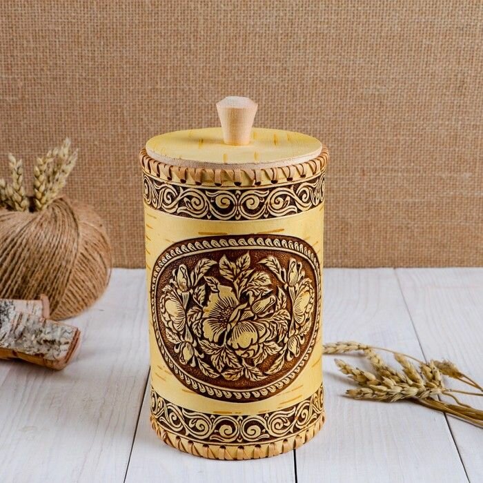 Туес Sima-land "Пионы", 10,5х20 см, береста