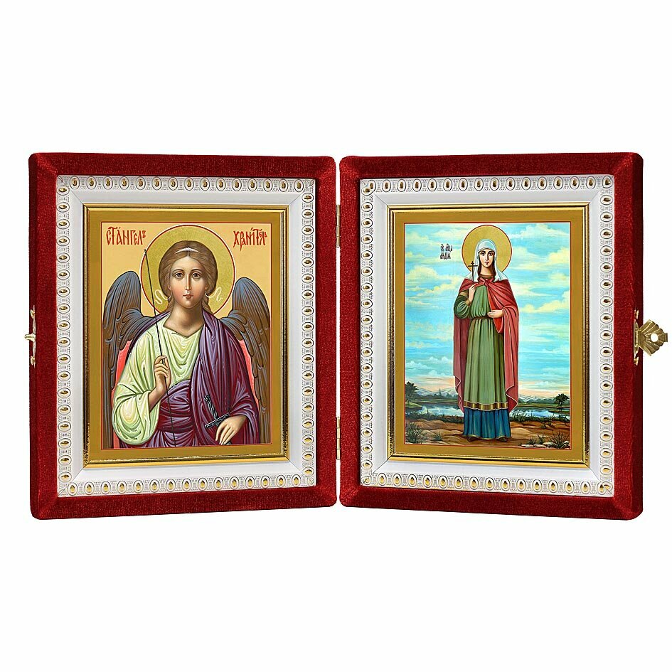 Складень именной "Мученица Лидия Иллирийская - Ангел Хранитель", размер ликов 10*12 см
