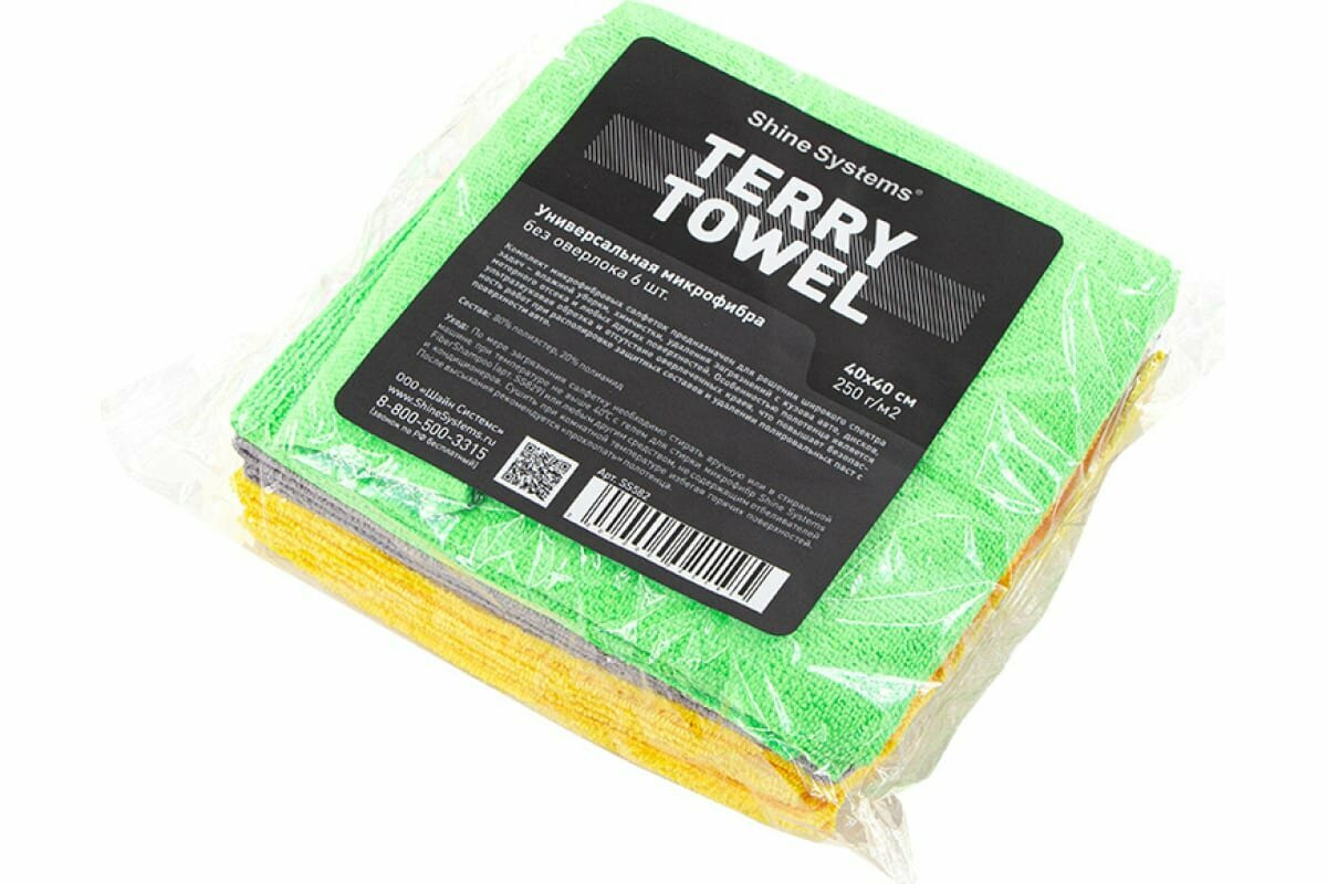 Универсальная микрофибра без оверлока 40*40см Shine Systems Terry Towel 6 шт.