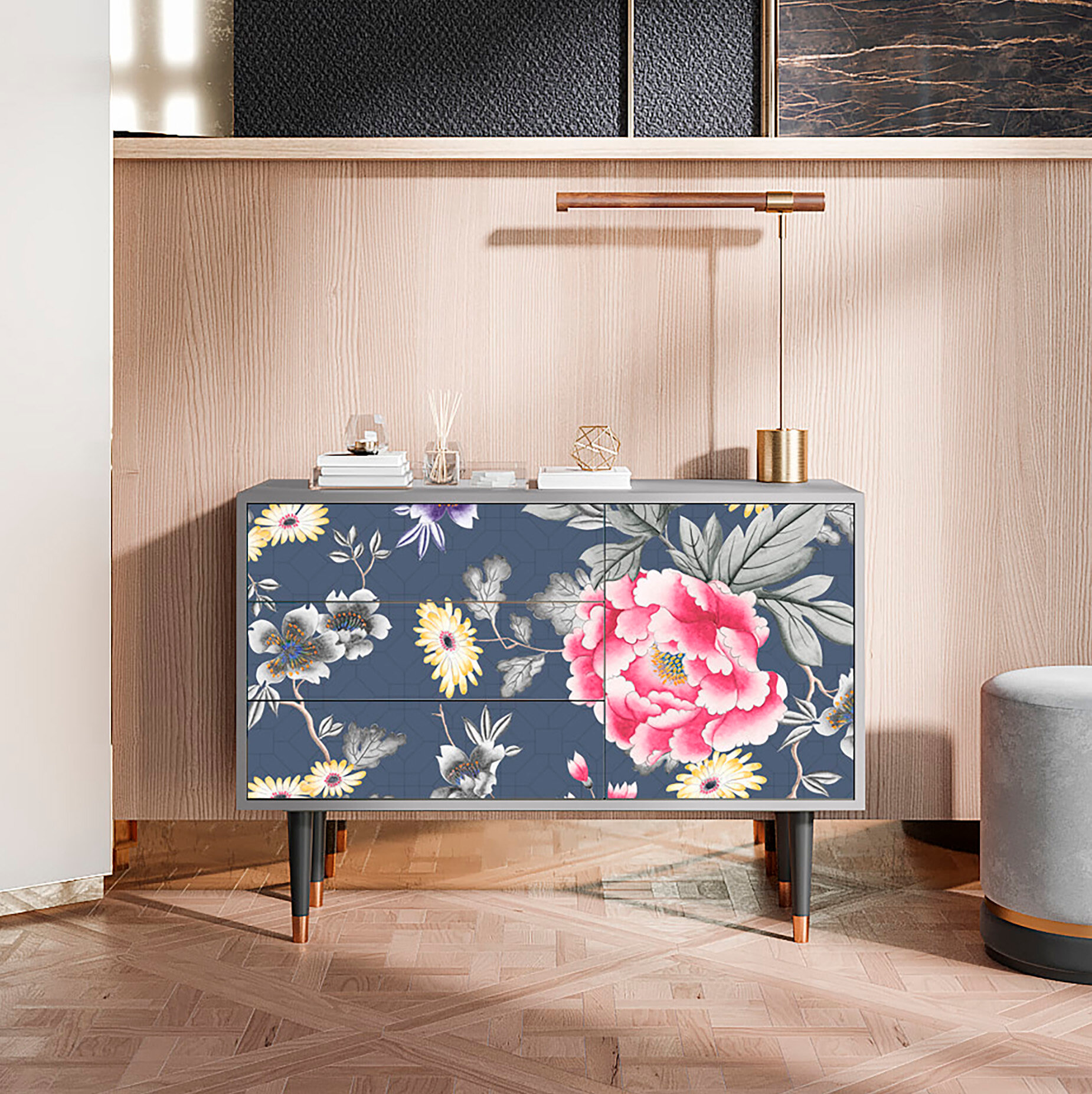 Комод - STORYZ - S3 Dark Flower Bed, Размер - 115 x 84 x 41 см, Цвет корпуса - , Серый
