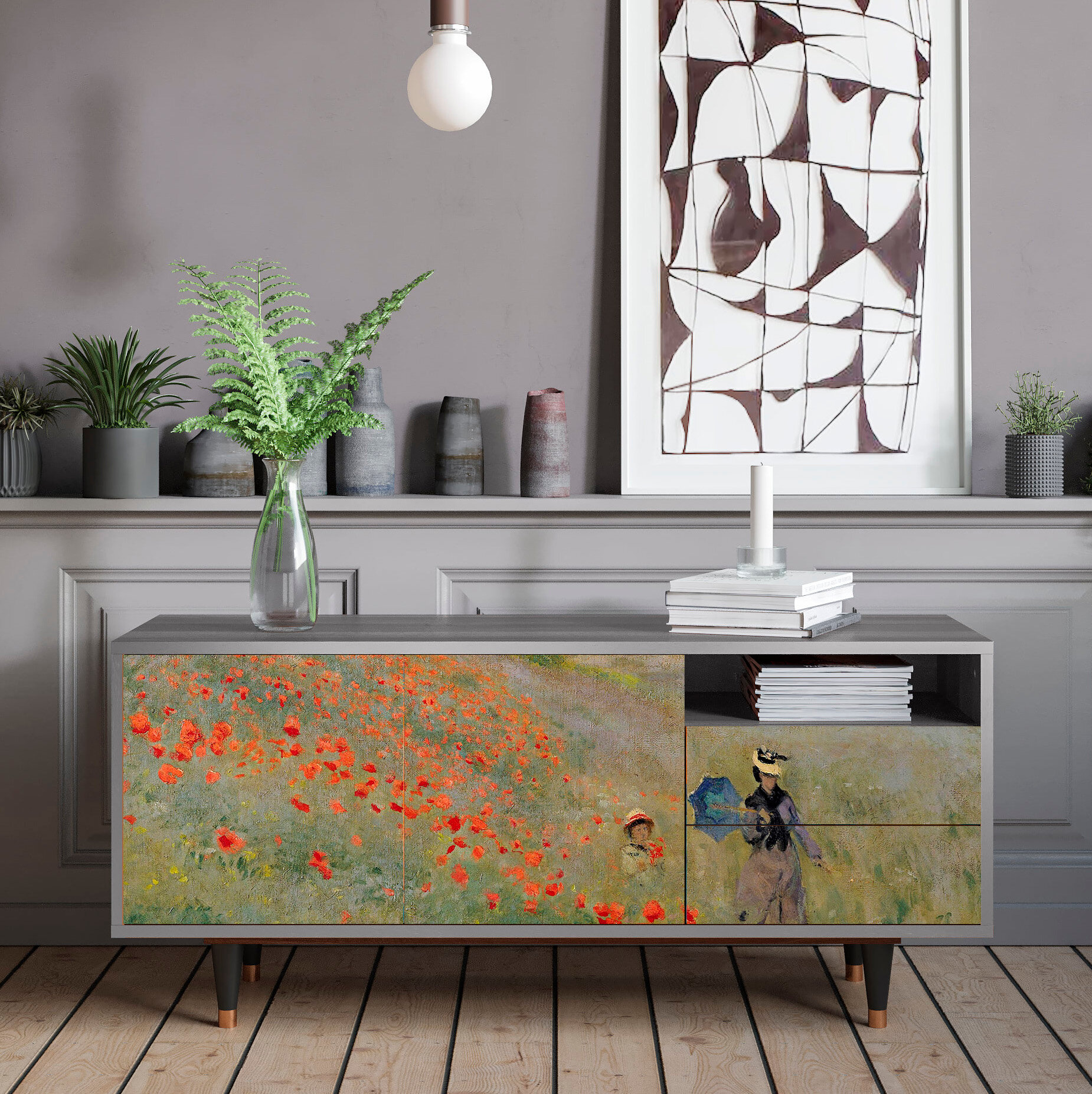 ТВ-Тумба - STORYZ - T7 The Poppy Field near Argenteuil by Claude Monet , Размер - 125 x 56 x 41 см, Цвет корпуса - , Серый