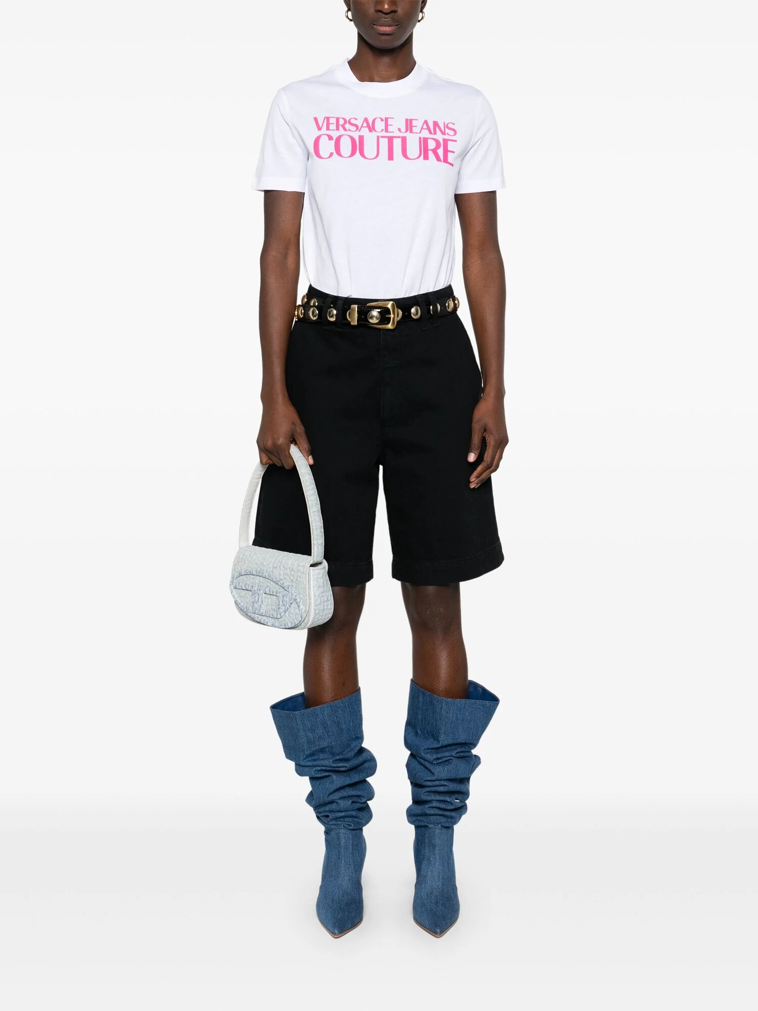 Футболка Versace Jeans Couture, размер 36, бежевый/белый — фото 1