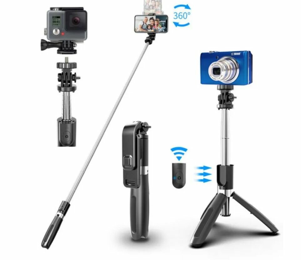 Селфи палка для смартфона c пультом Bluetooth, Штатив для телефона настольный, черный
