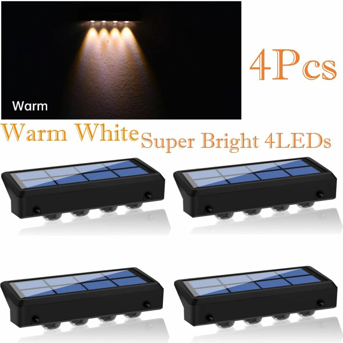 4 шт. 4 Светодиодный Настенные светильники на солнечной батарее, наружные водонепроницаемые фонари для забора, столбов, дворов