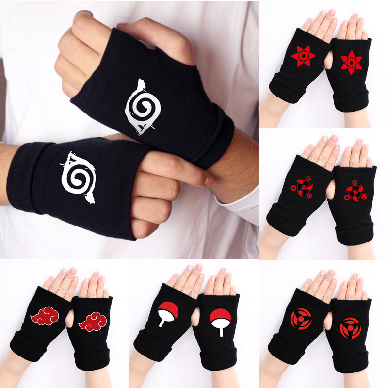 Аниме Наруто Косплей Перчатки для Женщин Мужчин Детей Акацуки Красное Облако Ниндзя Косплей Без Пальцев Запястье Велосип