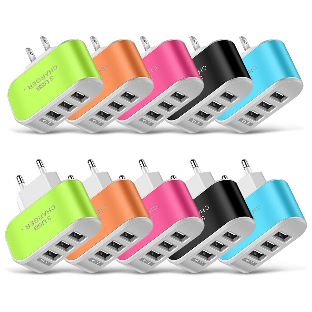 Candy Color 5V 1A US EU Plug 3usb 3 порта USB настенное зарядное устройство для дома адаптер для iPhone Samsung OPPO зарядный адаптер с индикатором